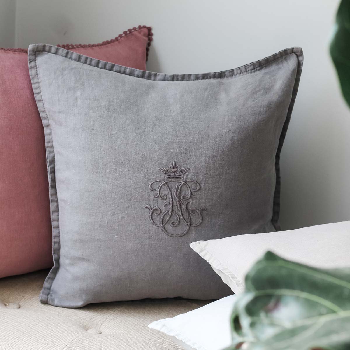 Crown Monogram Cushion, Grey – BIGGIE BEST
